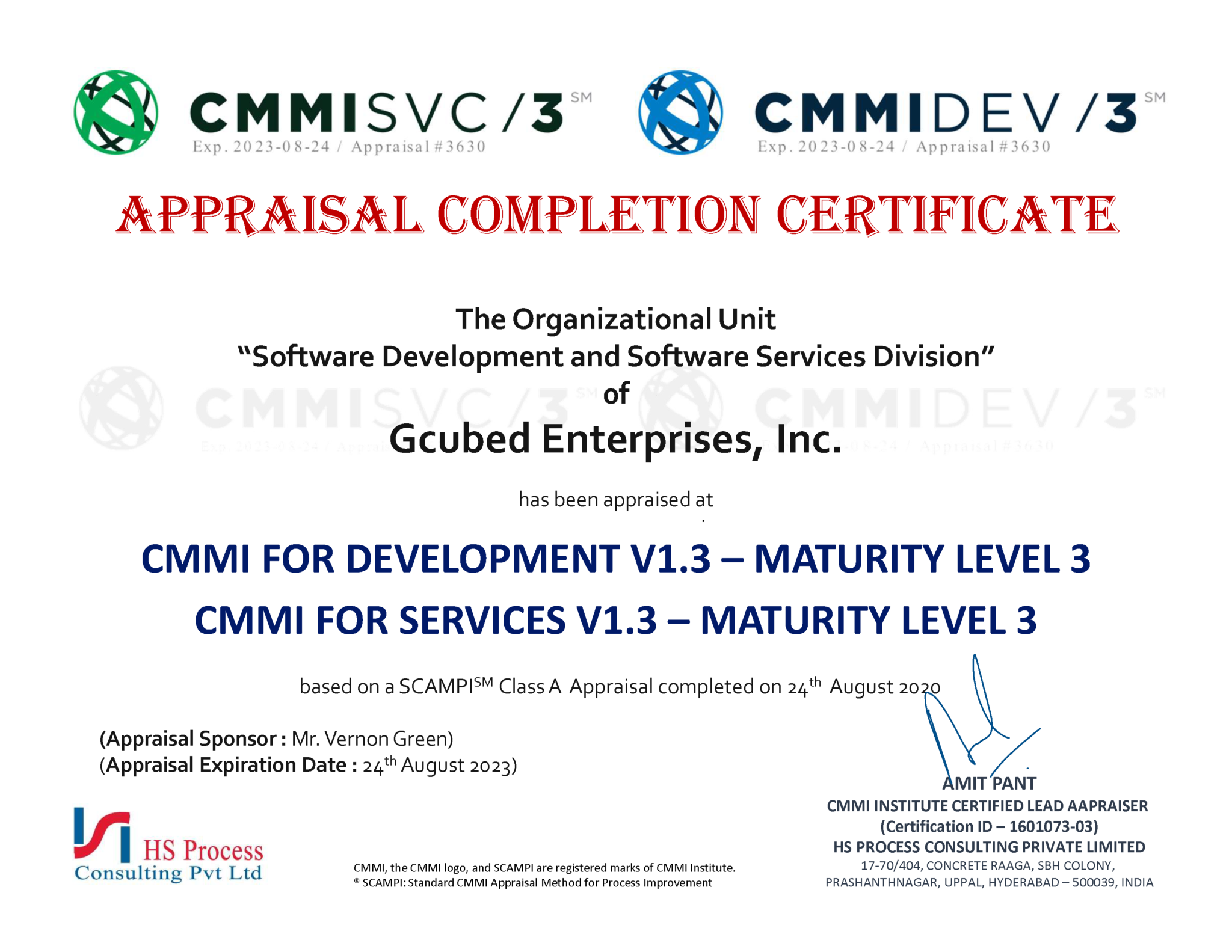 Appraised at CMMI Maturity Level 3 – GCubed, Inc.